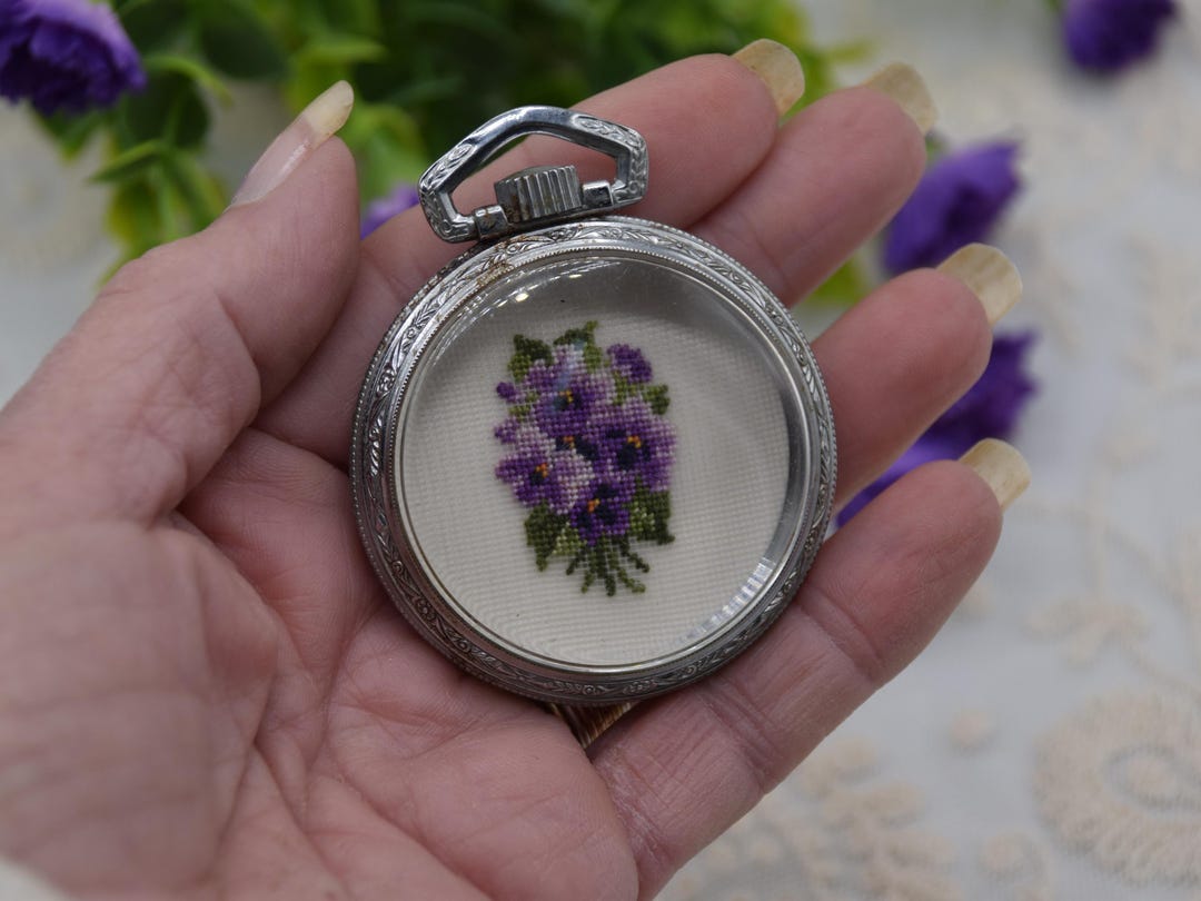 Antique Repurposed Watch Case With Floral Petite Point - Etsy