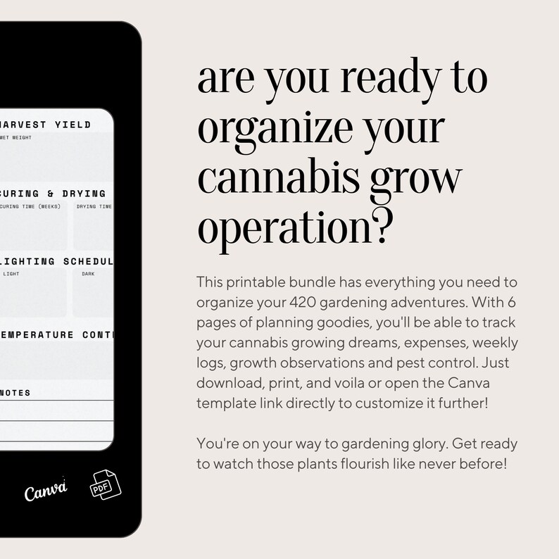 Cannabis Grow Log Weekly/marijuana Grow Journal, Monthly and Marijuana ...