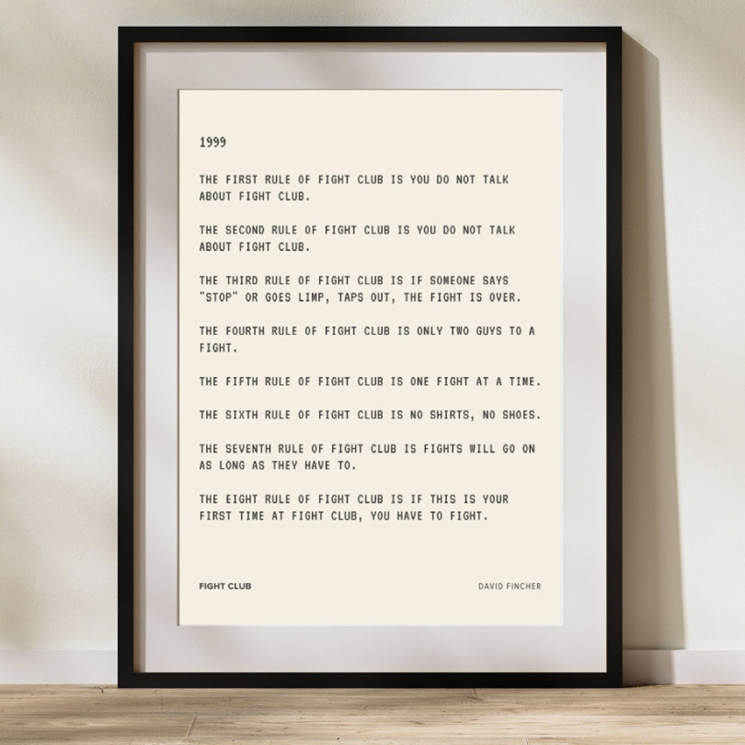 The Rules of Fight Club Movie Poster Tyler Durden First Rule Fight Club ...