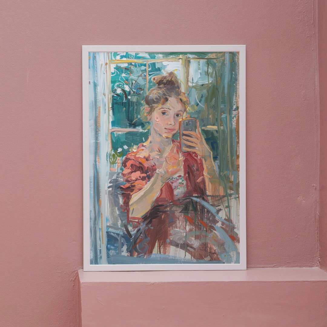 Lady With Phone Meme Art / Coquette Room Decor / Cottage Core Decor ...