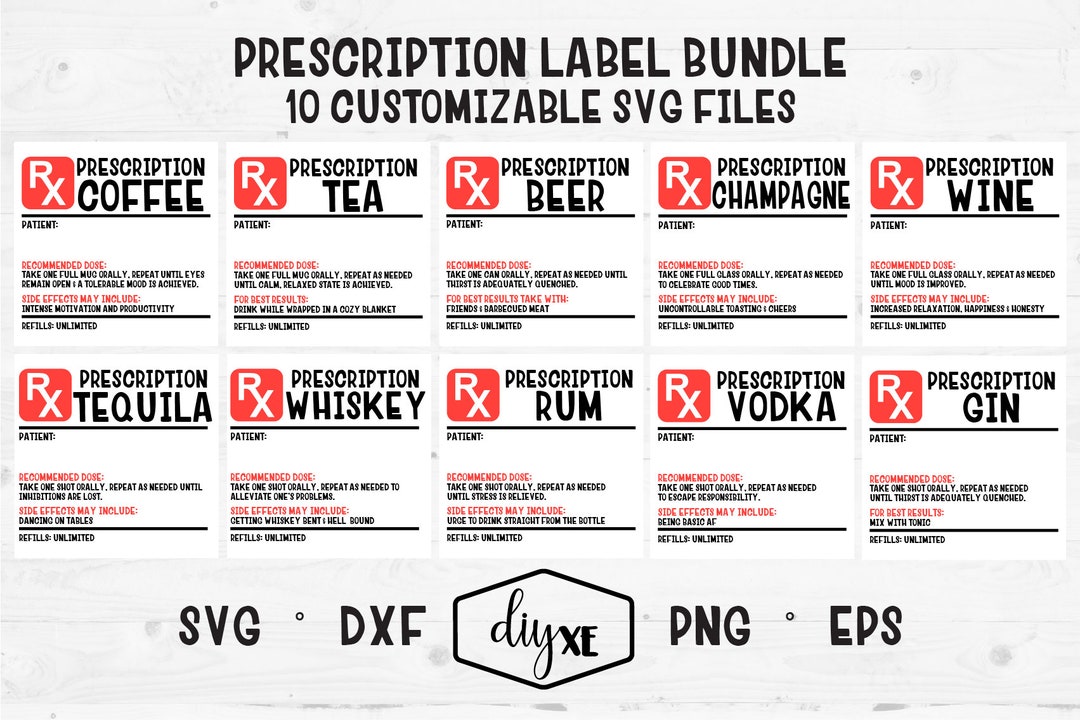 Prescription Label Bundle Svg-dxf-png-eps | Funny SVG Bundle - Etsy