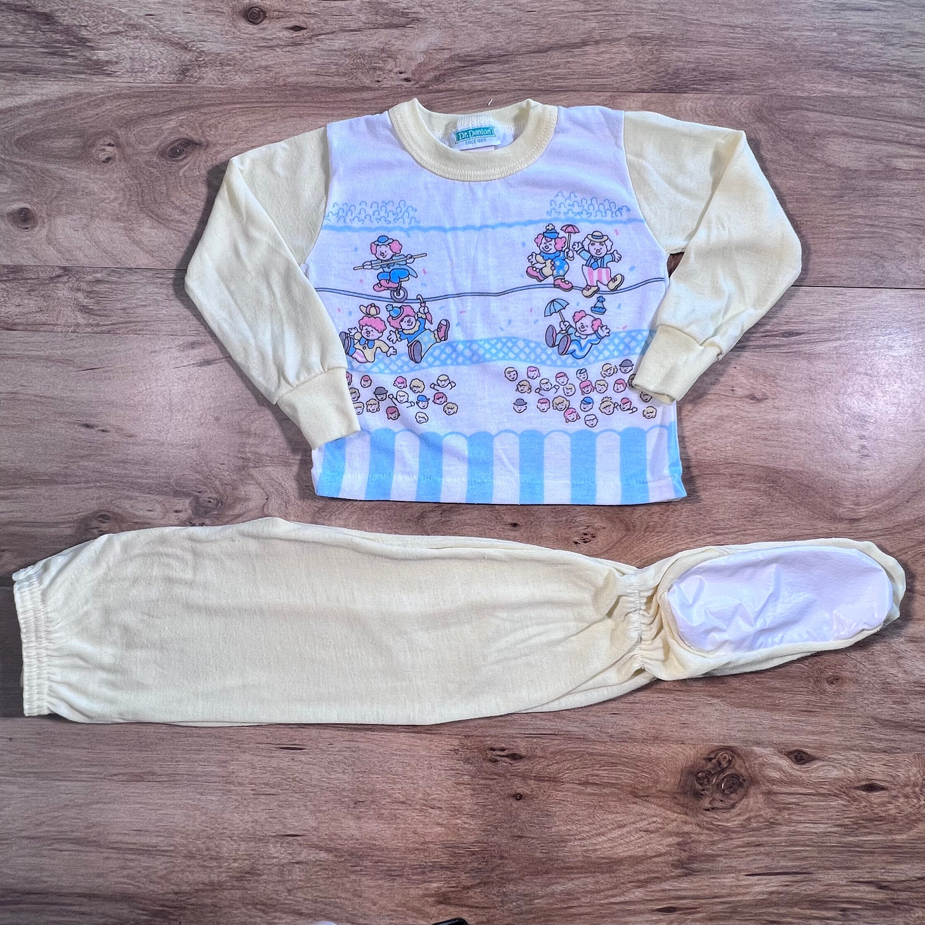 Vintage 1980s DR. DENTON Yellow & White Circus CLOWNS on a High Wire Footie Pajama Set Sz 4T - Etsy