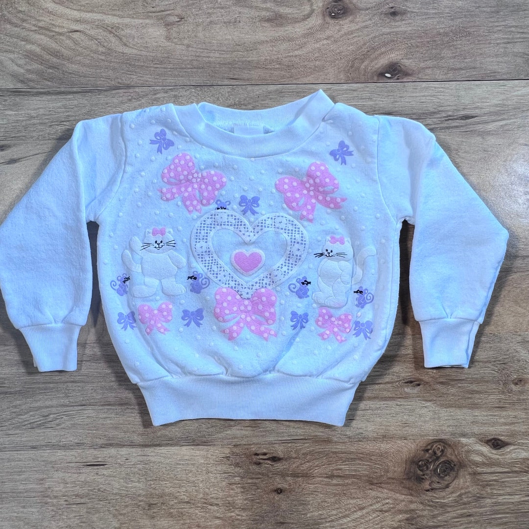 Vintage 80s ANDOVER TOGS White Kitty Cats & Ribbons Puffy Raised Print ...