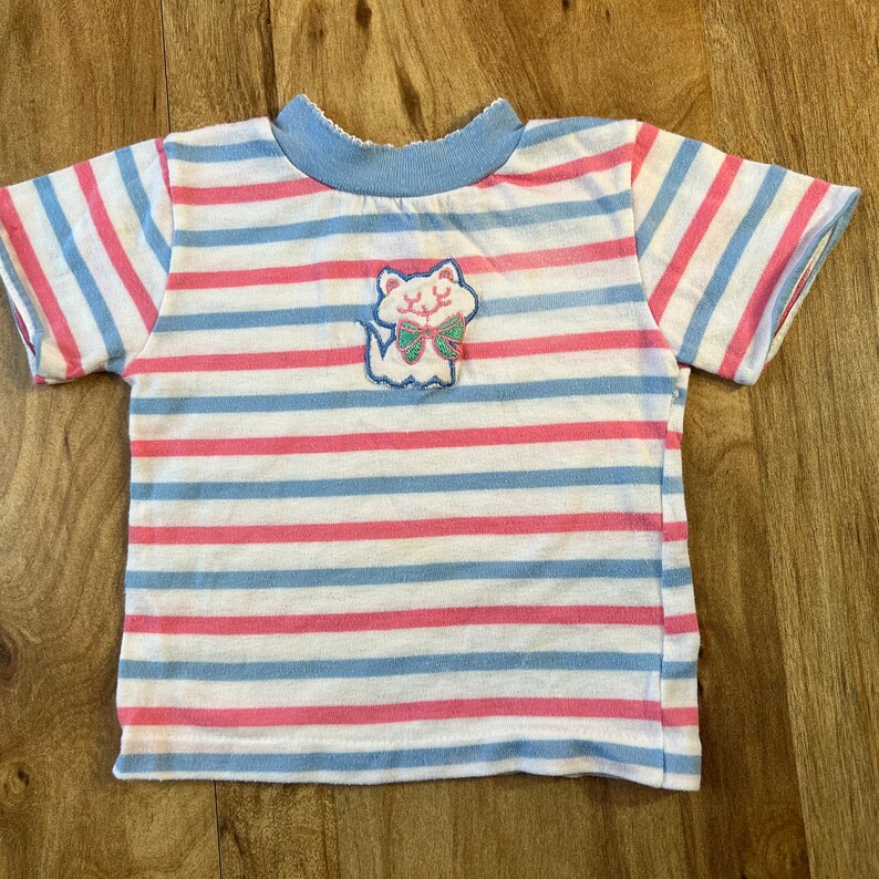 Vintage 1980s GARANIMALS Kitty Cat White/pink/blue Striped Short Sleeve ...