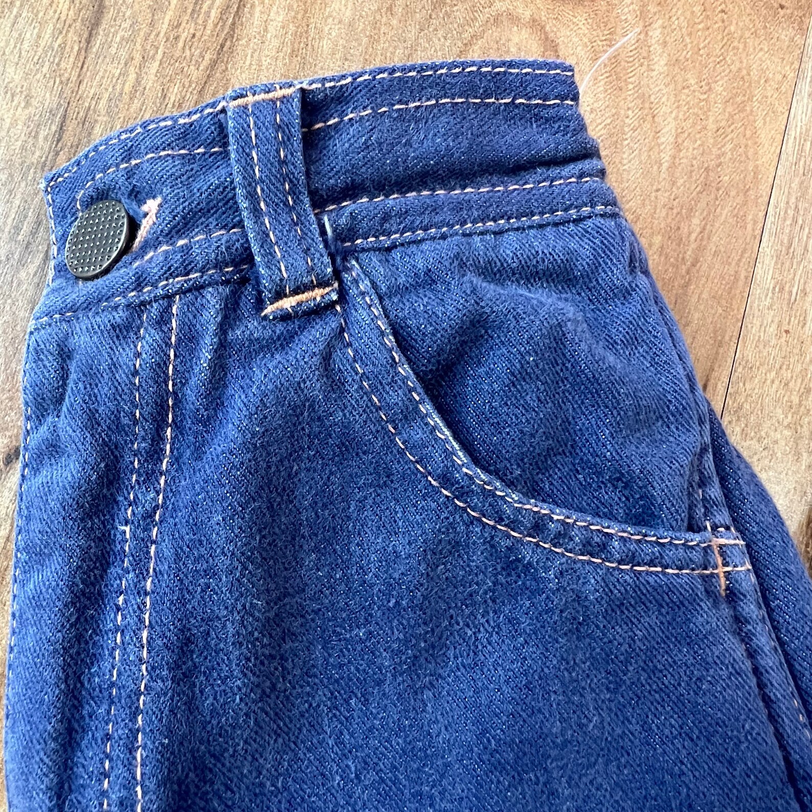 Vintage 1980s GARANIMALS Soft Blue Wash Gold Stitching Zipper Elastic ...