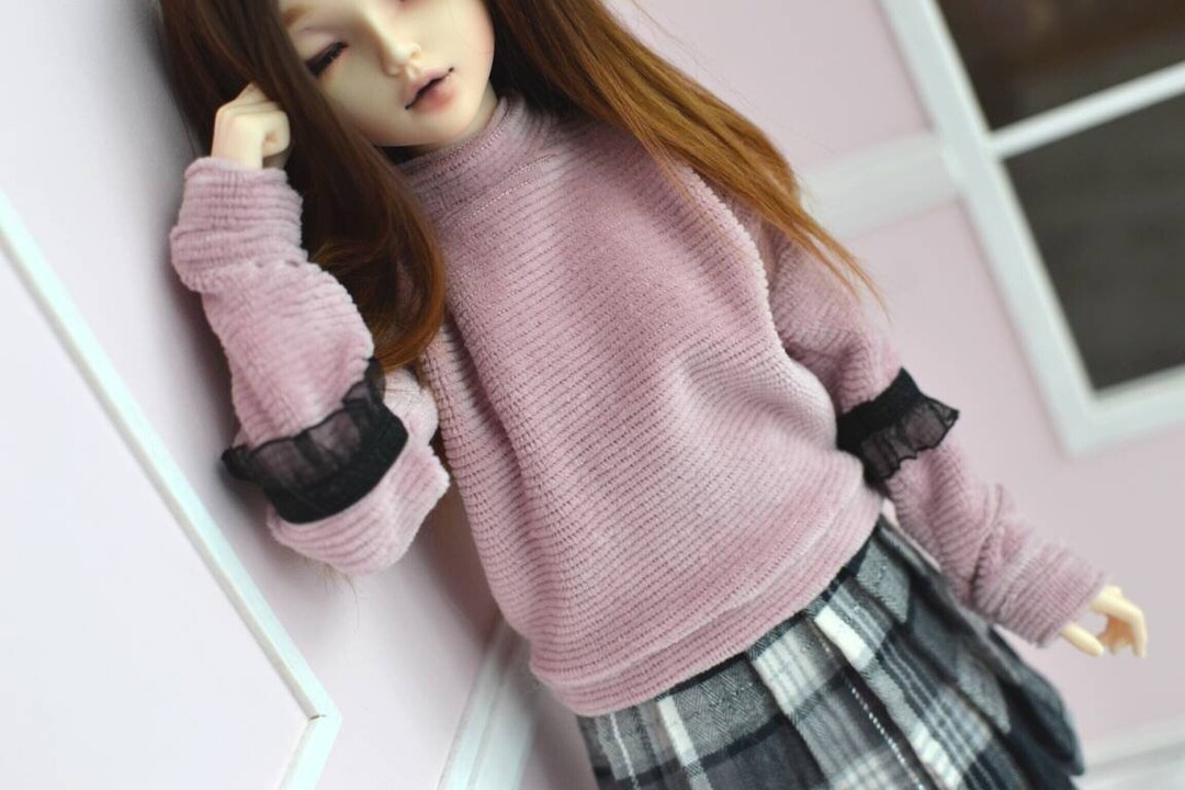 SLIM MSD BJD Minifee 1/4 Dusty Pink Velvet Cord Sweater With Black ...