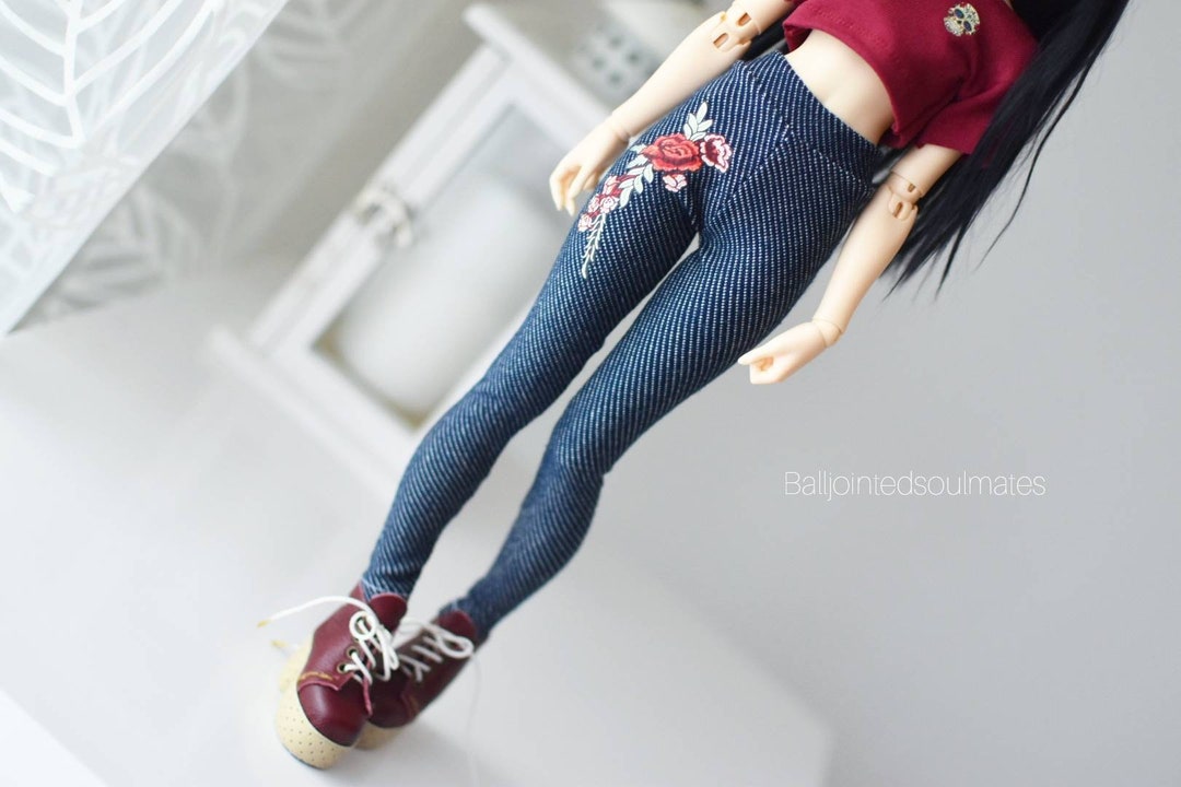 SLIM MSD BJD Minifee 1/4 Dark Blue Jeggings With Rose Print - Etsy