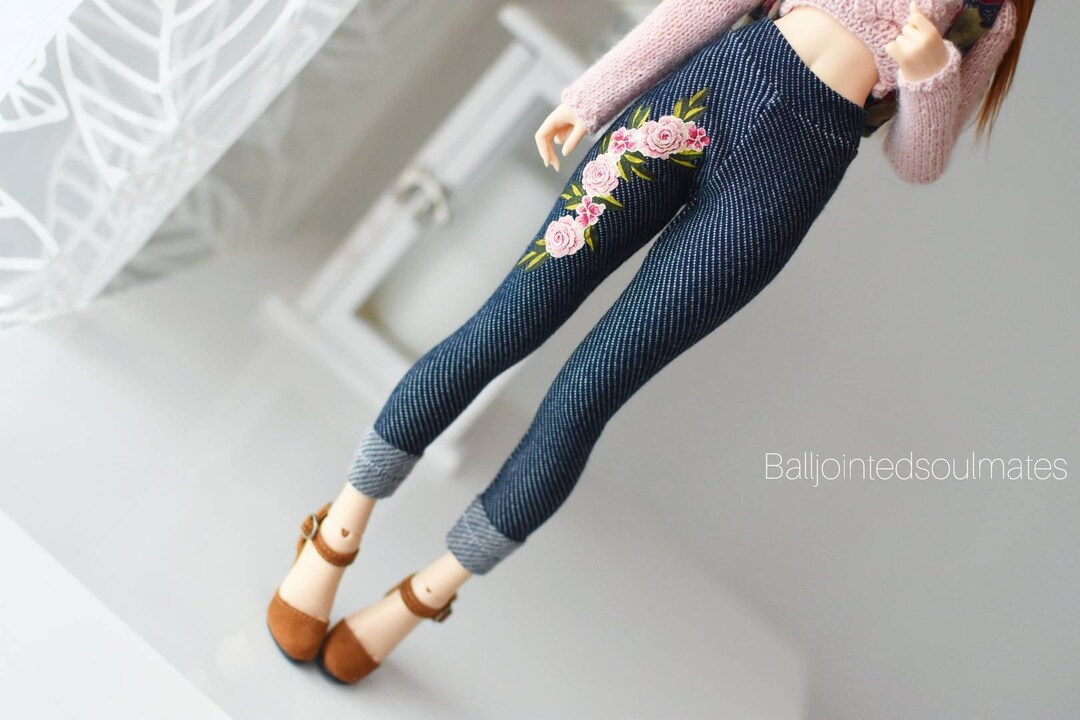 SLIM MSD BJD Minifee 1/4 Dark Blue Jeggings With Flower Print - Etsy