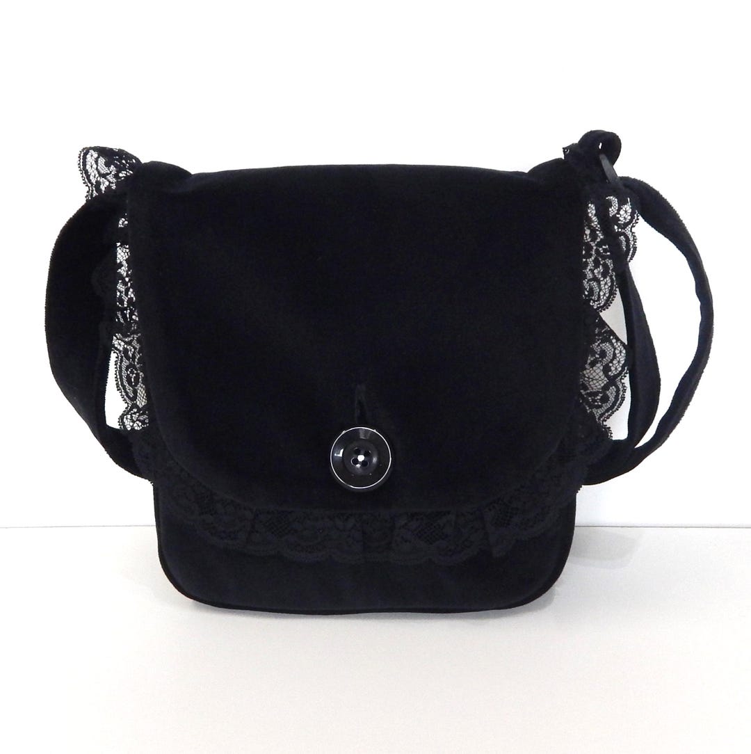 Black Plush Gothic Handbag – Handmade Velvet Crossbody Bag, Elegant ...