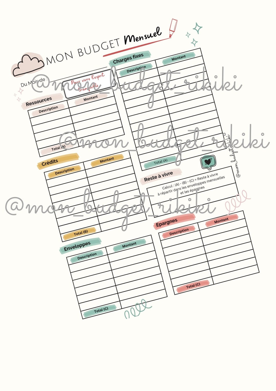 1 Downloadable and Printable Illustrated Monthly Budget Sheet - Etsy