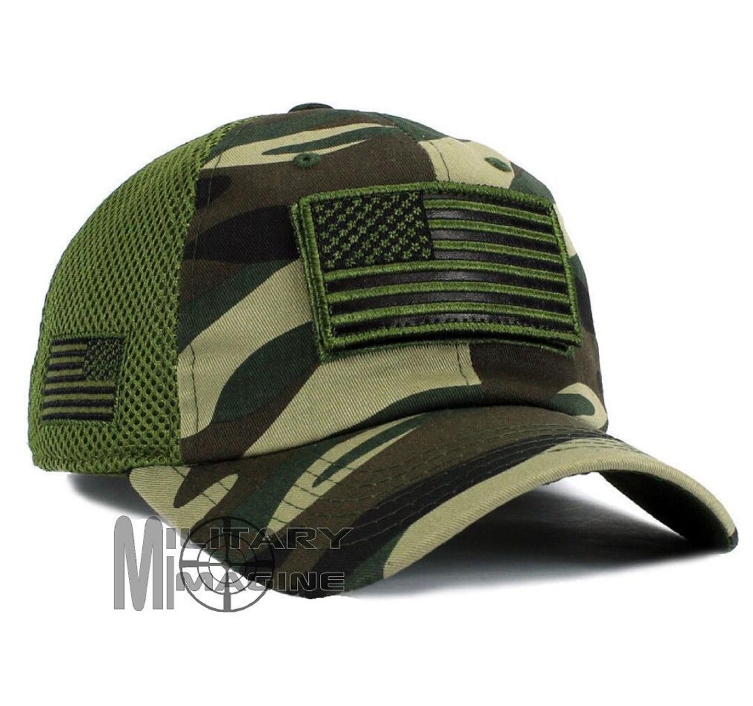 USA American Flag Hat Army M81 Camo Detachable Patch Micro Mesh ...
