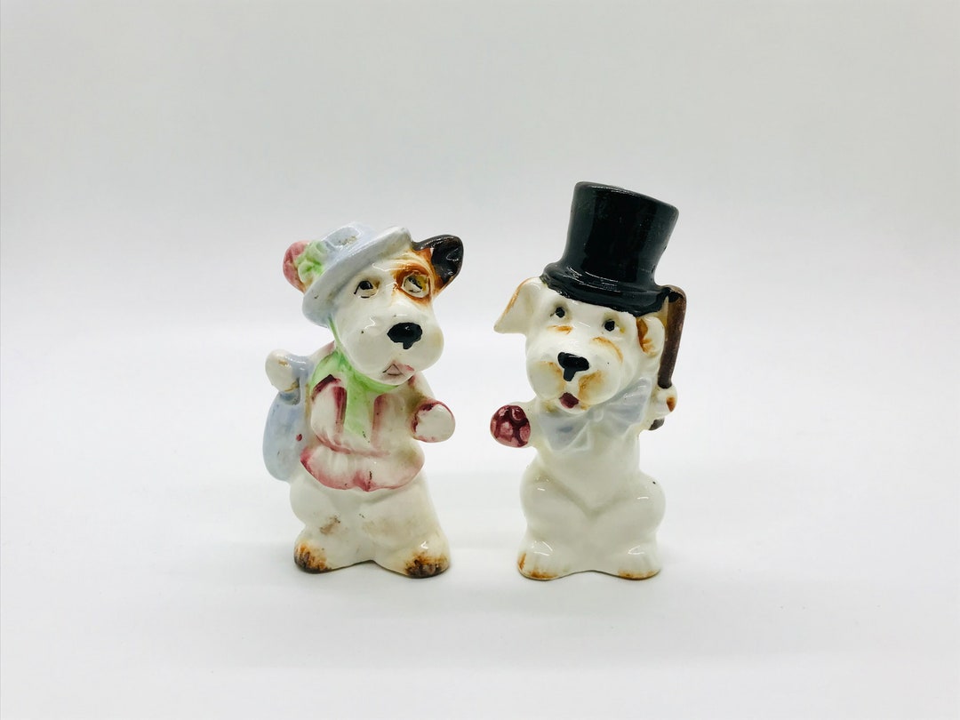 Vintage 1960's Mr. and Mrs. Dog salero y pimentero, lindo salero y ...