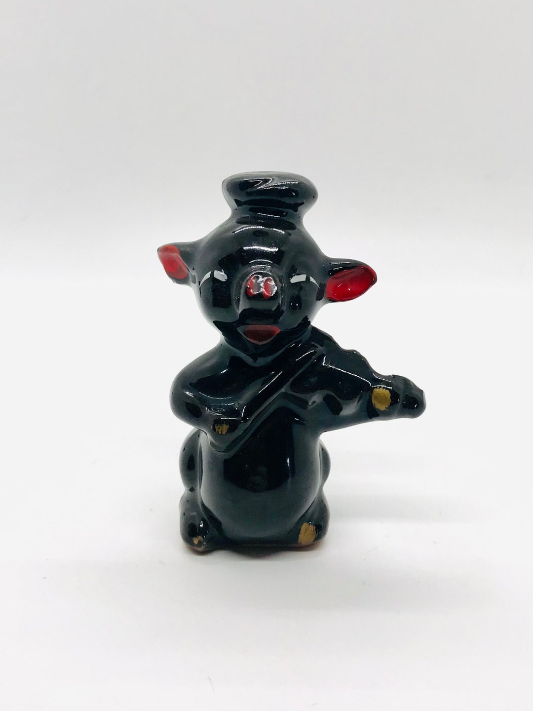 Cute Vintage Redware/earthenware Pig Playing the Violin, Pig Figurines ...