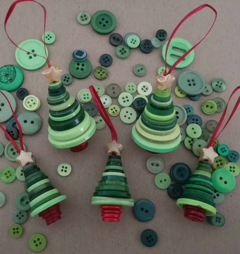 Button Christmas Tree Decorations Upcycled Recycled Vintage Ornaments ...