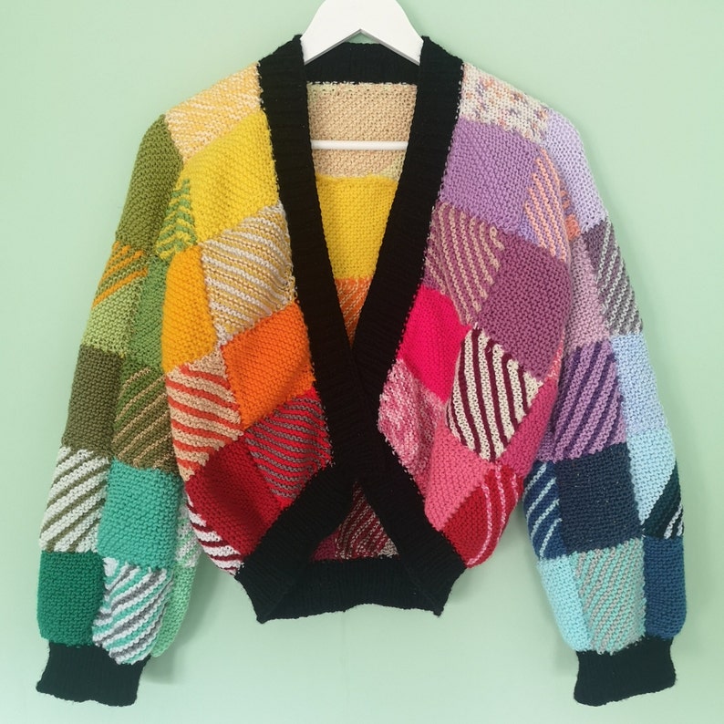 Hand Knitted Rainbow Granny Square Oversized Patchwork Cardigan Jacket ...