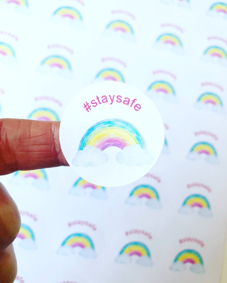 Stay safe rainbow stickers stay safe postage stickers happy | Etsy