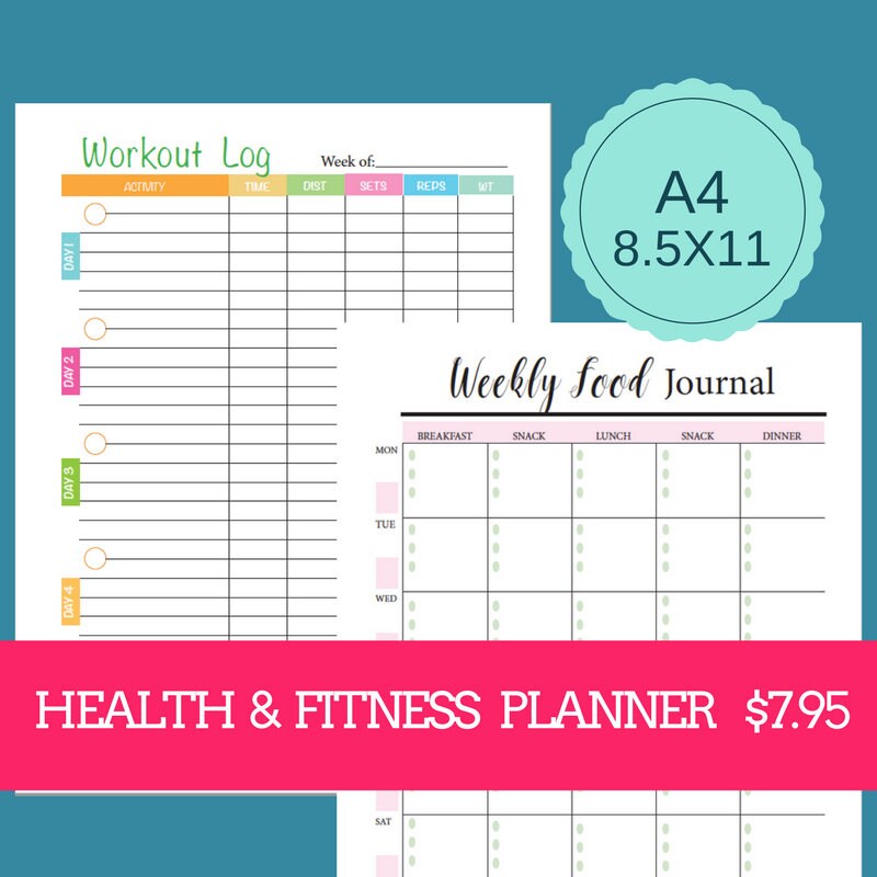 Health and Fitness Planner. Calorie Tracker. Food Journal. - Etsy