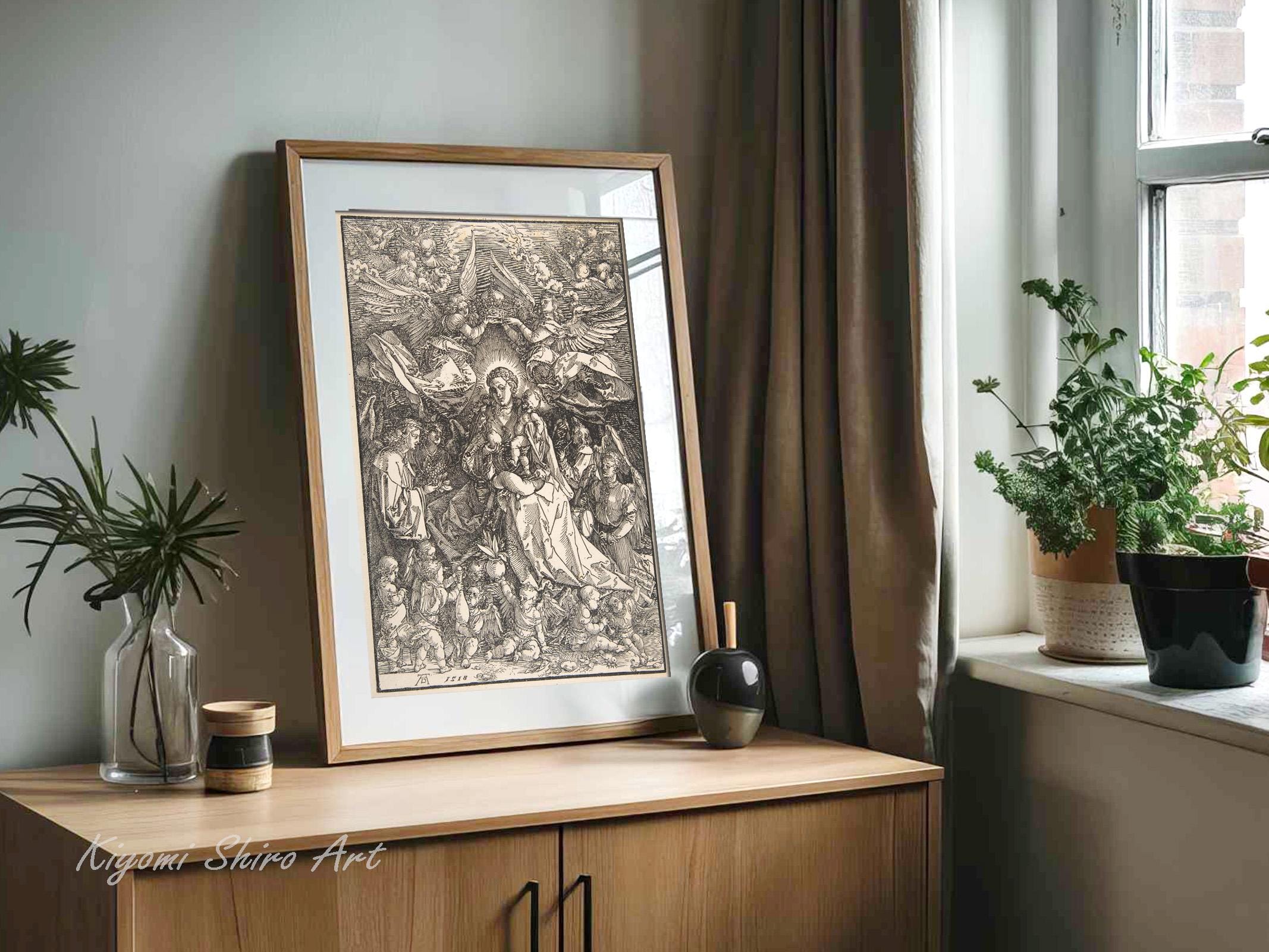 Famous Woodblock Print Our Lady of Lourdes Surrounded by Many Angels by ...