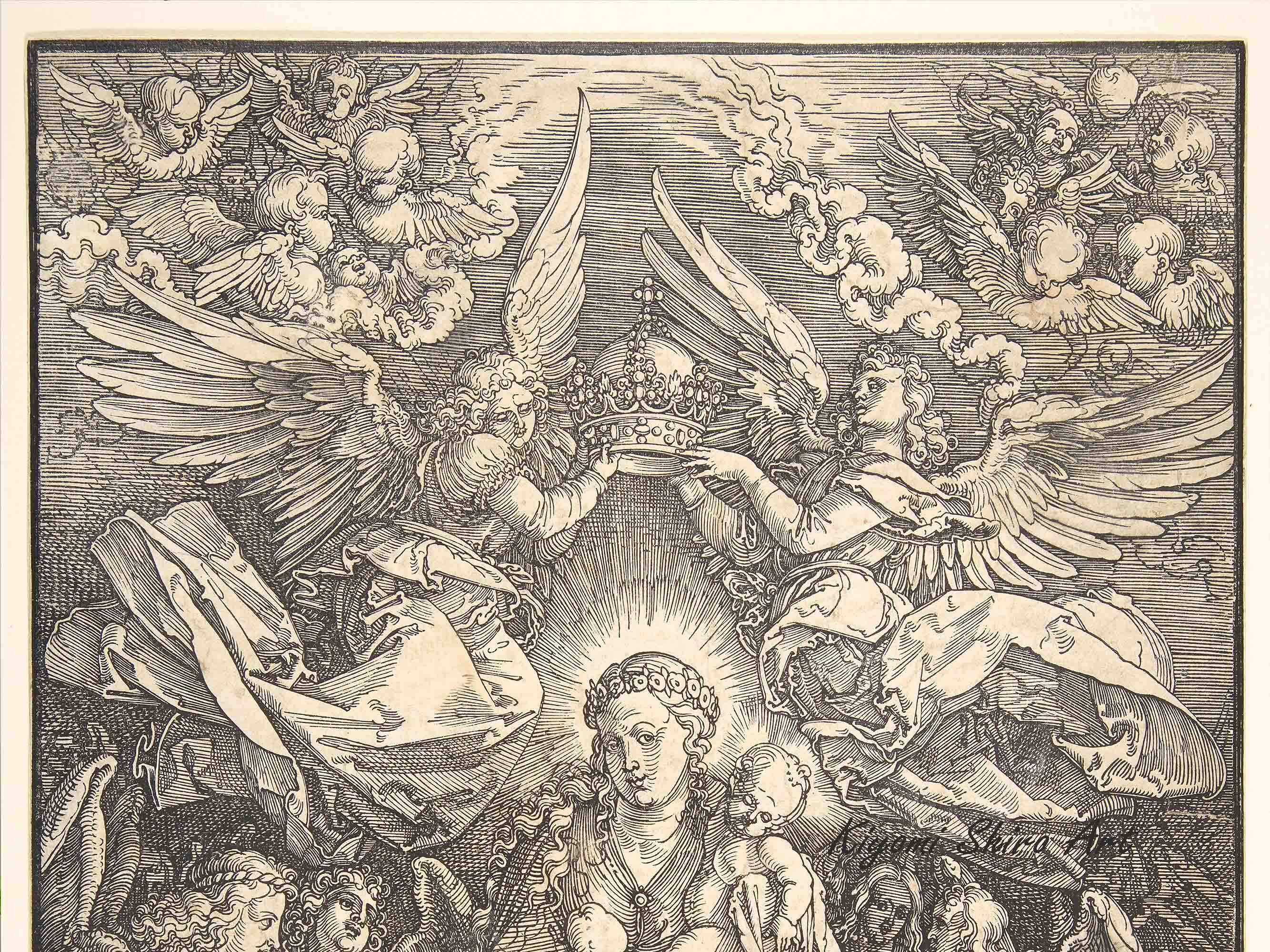 Famous Woodblock Print Our Lady of Lourdes Surrounded by Many Angels by ...