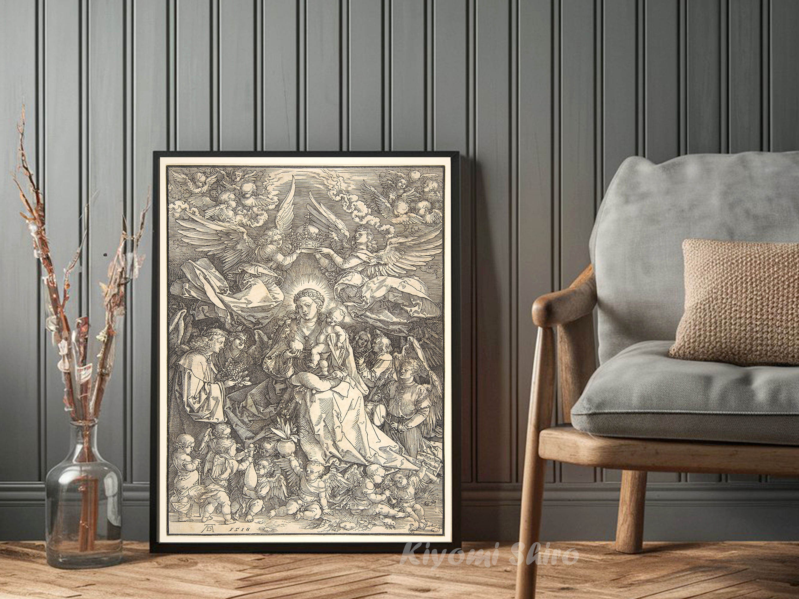 Famous Woodblock Print Our Lady of Lourdes Surrounded by Many Angels by ...