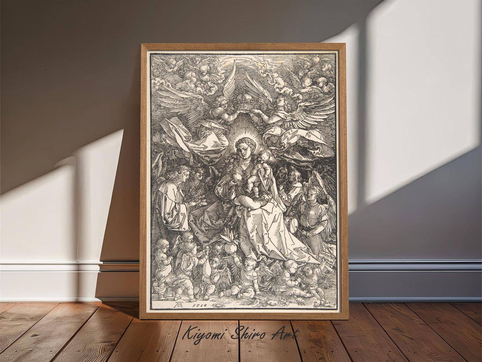 Famous Woodblock Print Our Lady of Lourdes Surrounded by Many Angels by ...