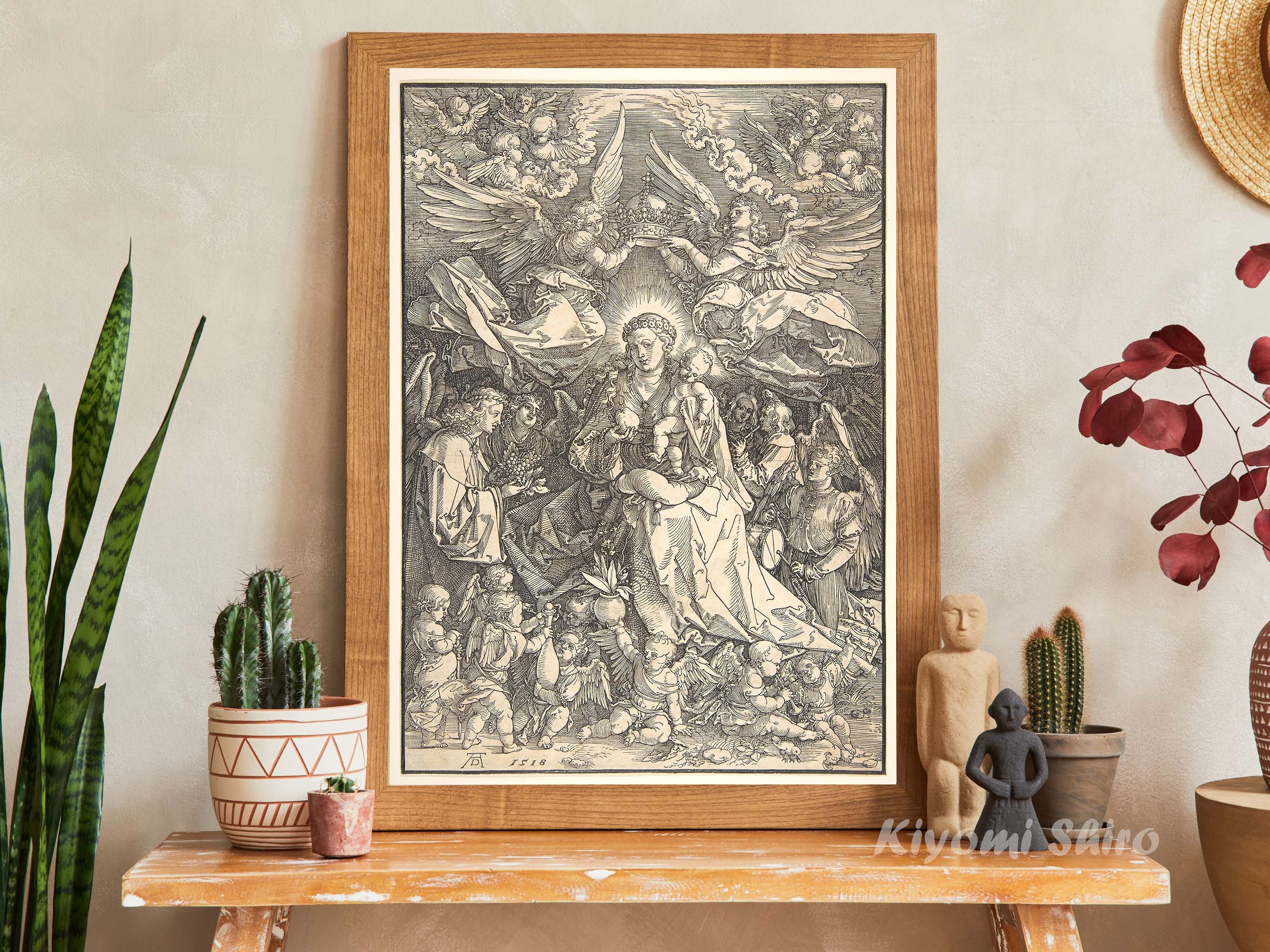 Famous Woodblock Print Our Lady of Lourdes Surrounded by Many Angels by ...