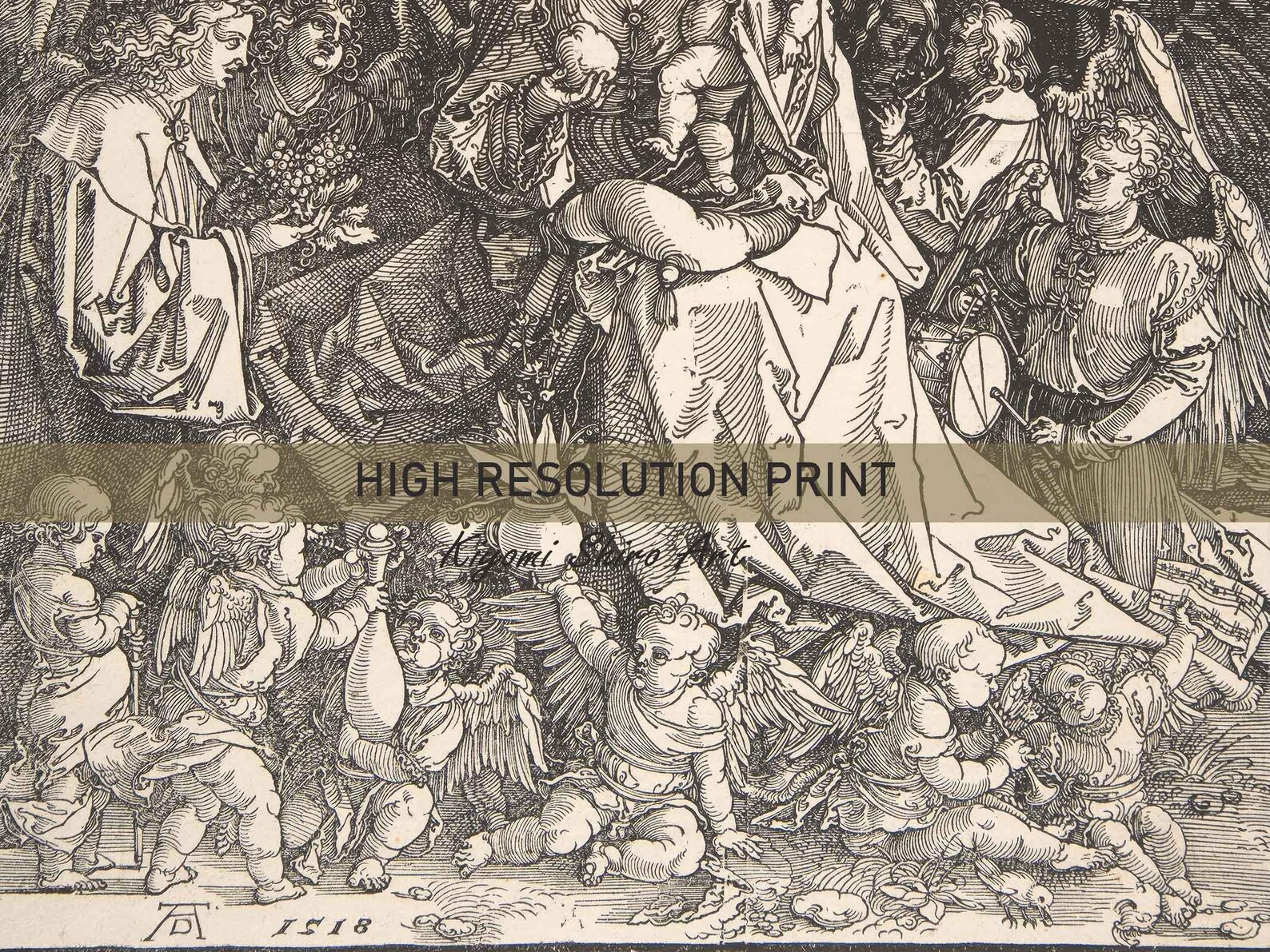 Famous Woodblock Print Our Lady of Lourdes Surrounded by Many Angels by ...