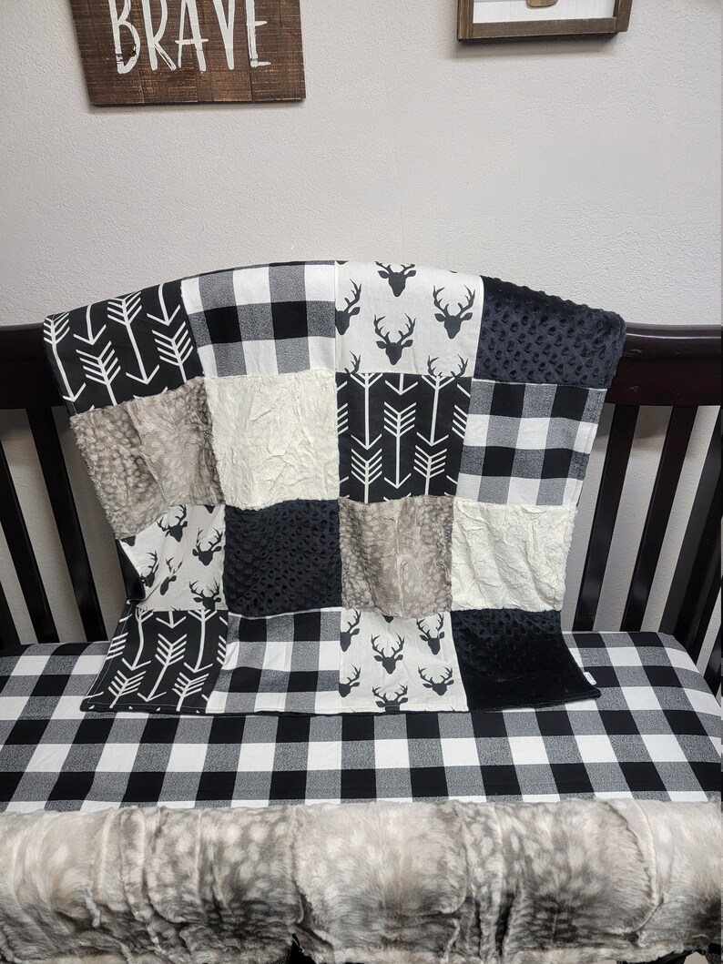 Patchwork Crib Bedding Black Bucks Fawn Minky Rustic Crib - Etsy