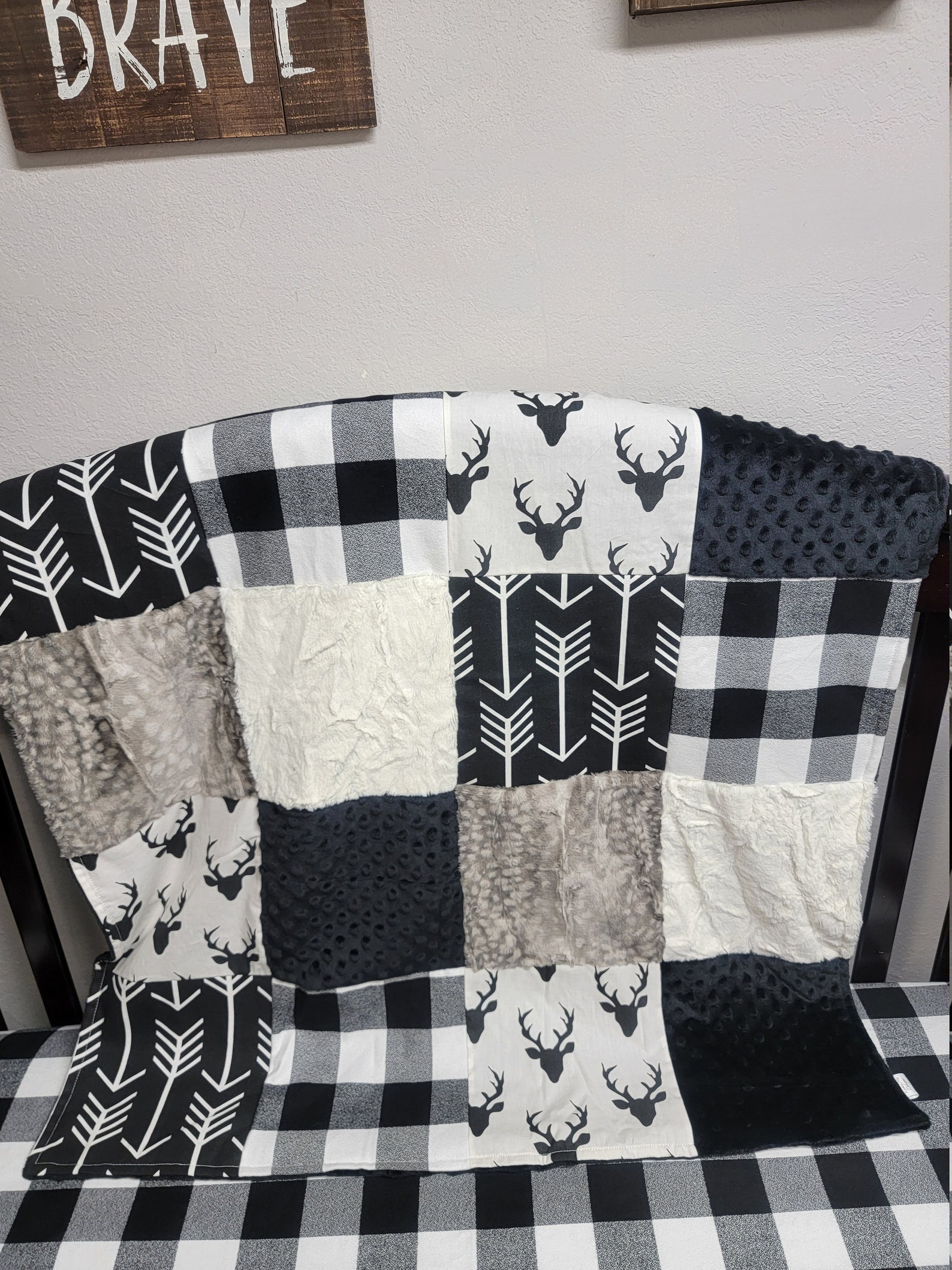 Patchwork Crib Bedding Black Bucks Fawn Minky Rustic Crib - Etsy