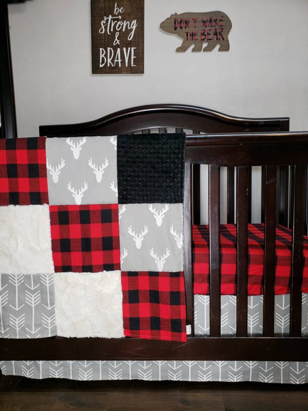 Patchwork Crib Bedding/ Gray Buck/red Black Check/gray Arrows/baby Boy ...