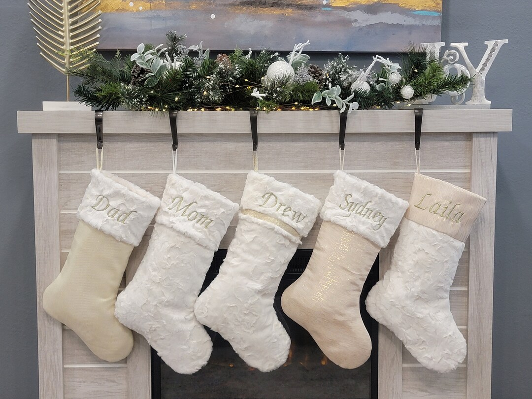 Ivory and Gold Christmas Stocking, Gold Stockings, Ivory Stockings ...
