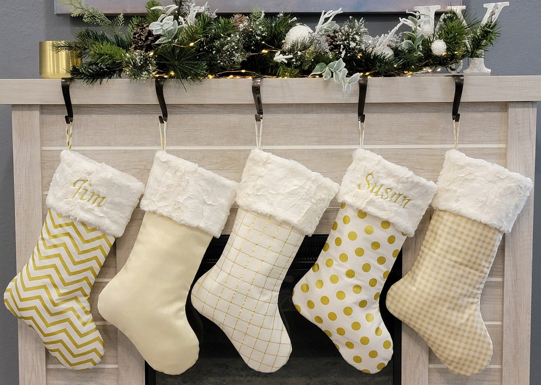 Gold and Ivory Christmas Stockings,gold Chevron Stockings,gold Dots ...