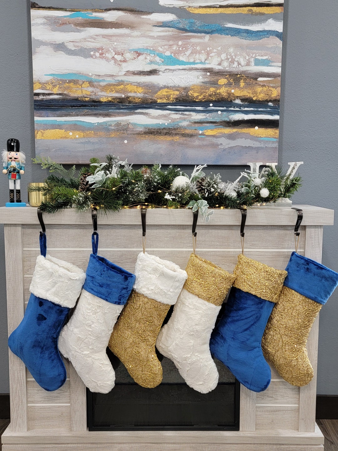 Royal Blue Christmas Stockings, Dark Gold Stockings, Ivory Stockings ...