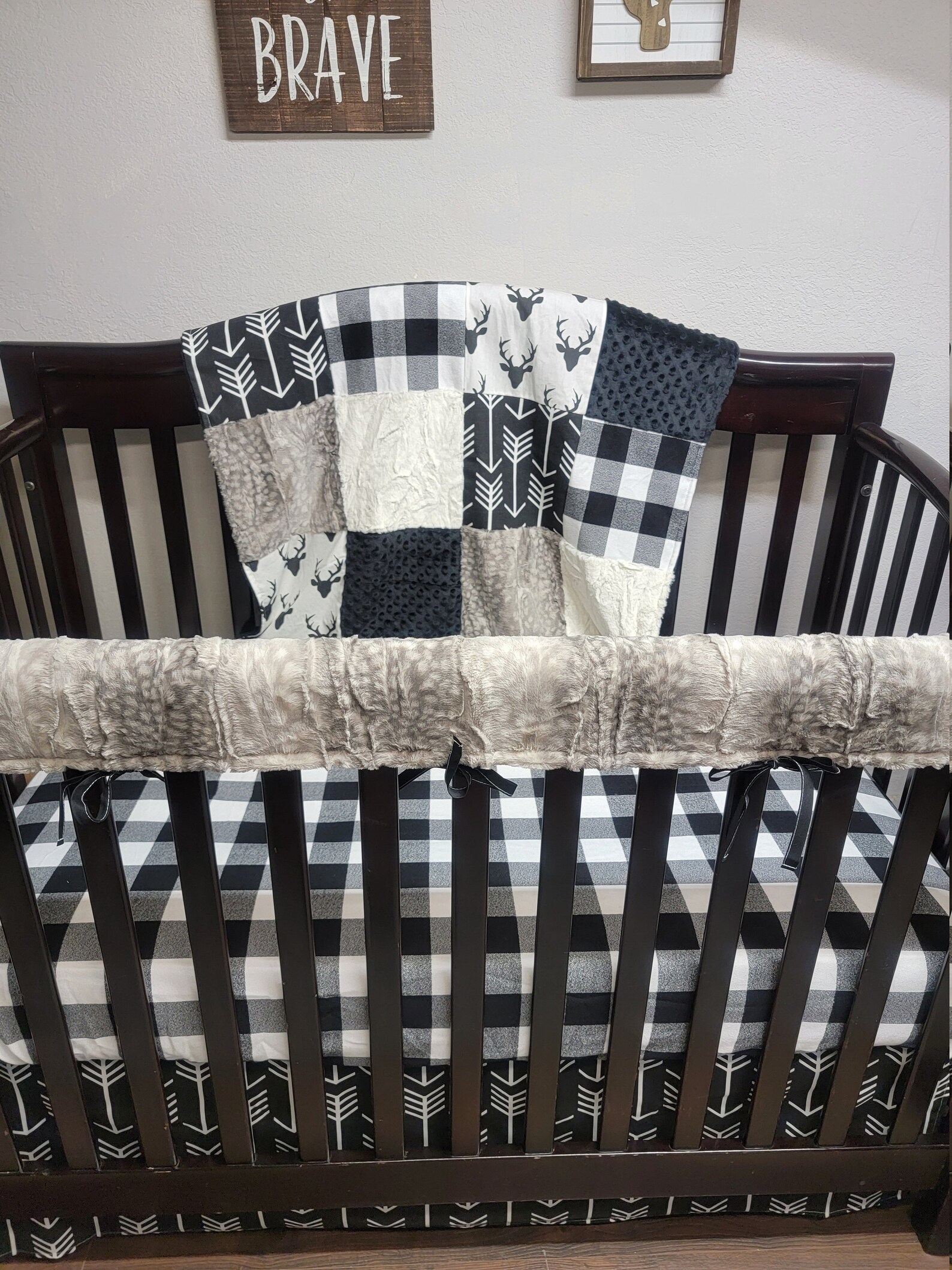Patchwork Crib Bedding Black Bucks Fawn Minky Rustic Crib - Etsy