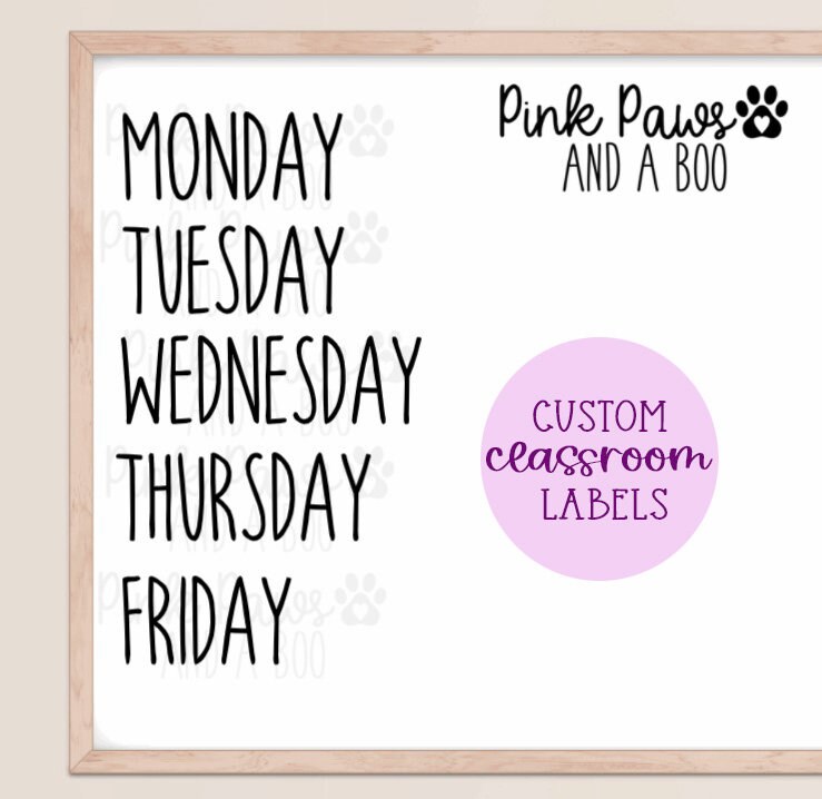 Set of 5 Classroom Labels Days of the Week Labels Dry Erase - Etsy