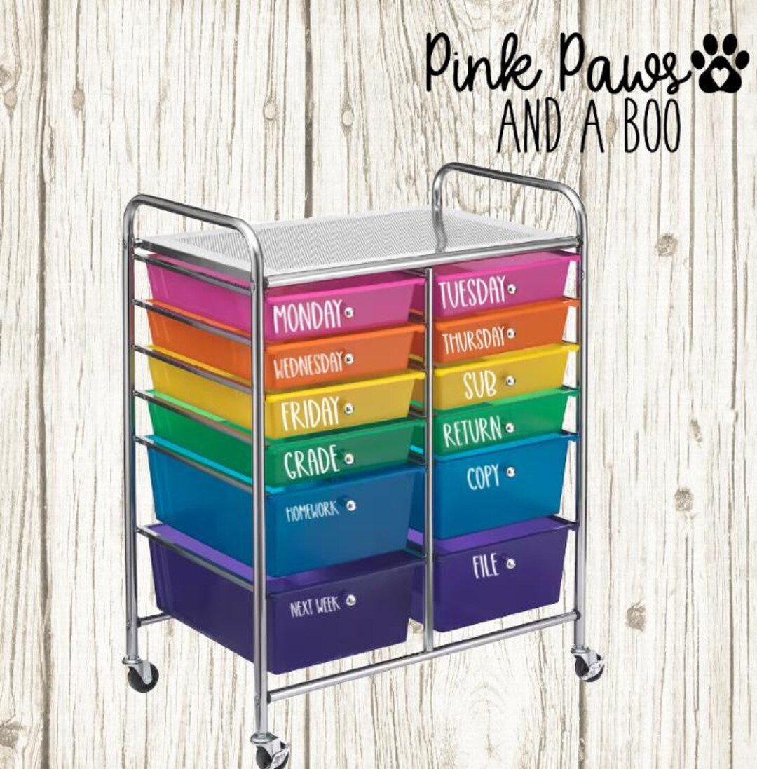 Classroom Labels, Set of 12 Rolling Cart Labels, Rainbow Cart Labels ...
