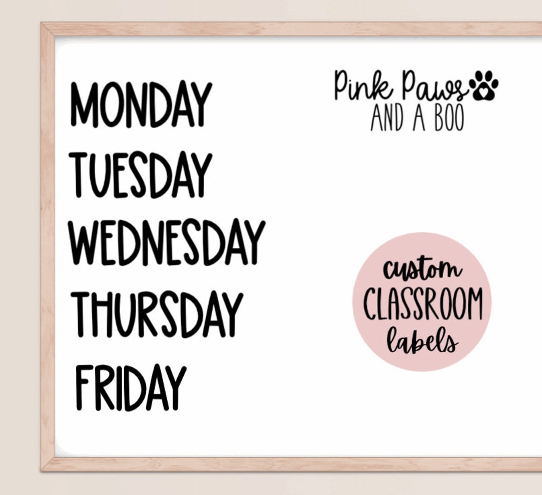Set of 5 Classroom Labels, Days of the Week Labels, Dry Erase Board ...