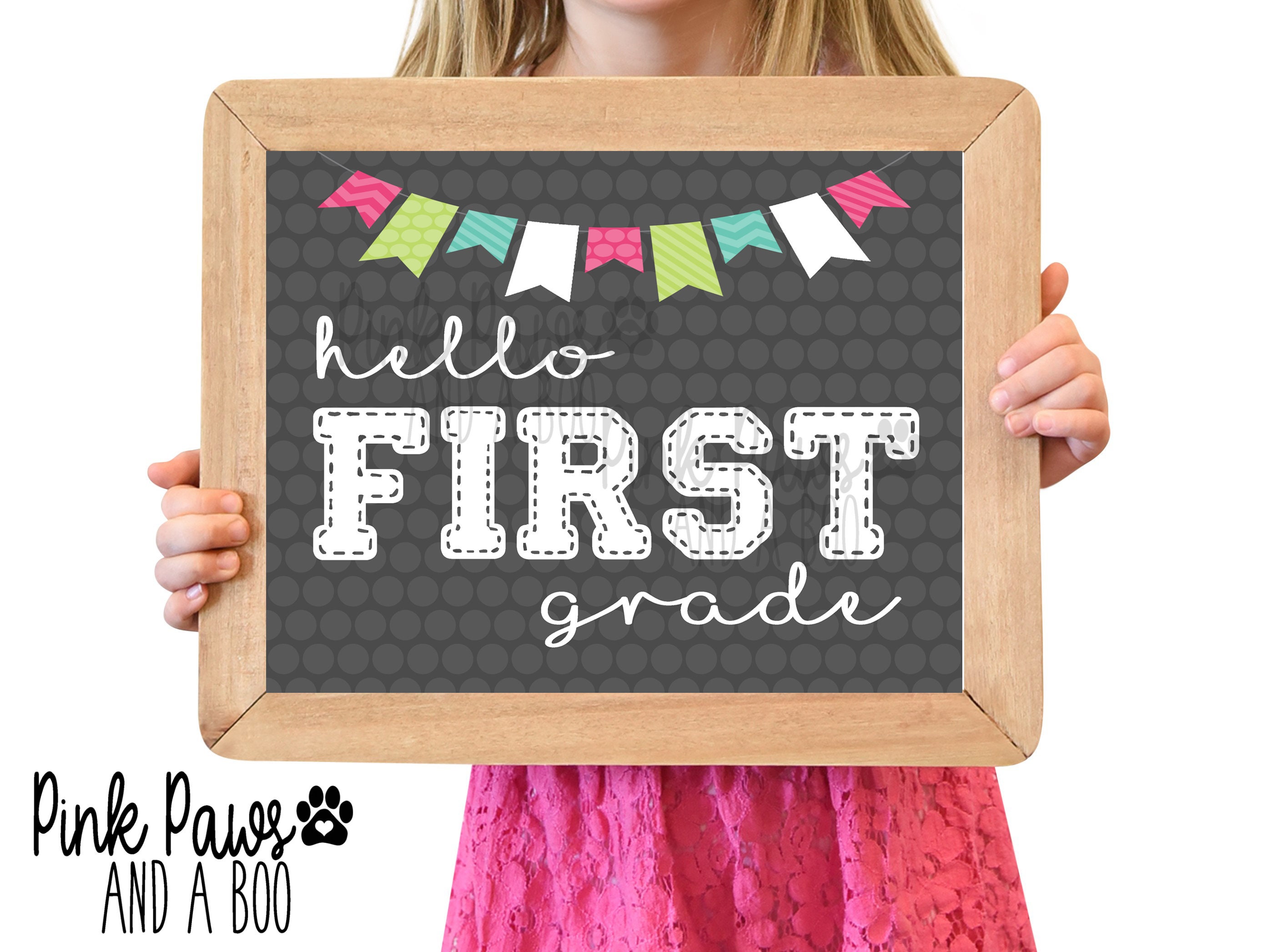 Hello First Grade Printable Sign, First Day of First Grade Digital Sign ...