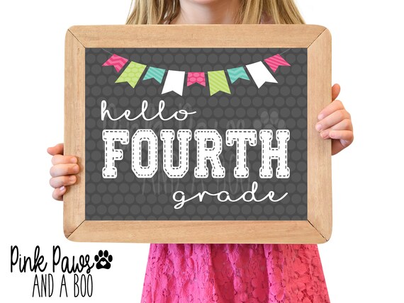 Hello Fourth Grade Printable Sign First Day of Fourth Grade | Etsy