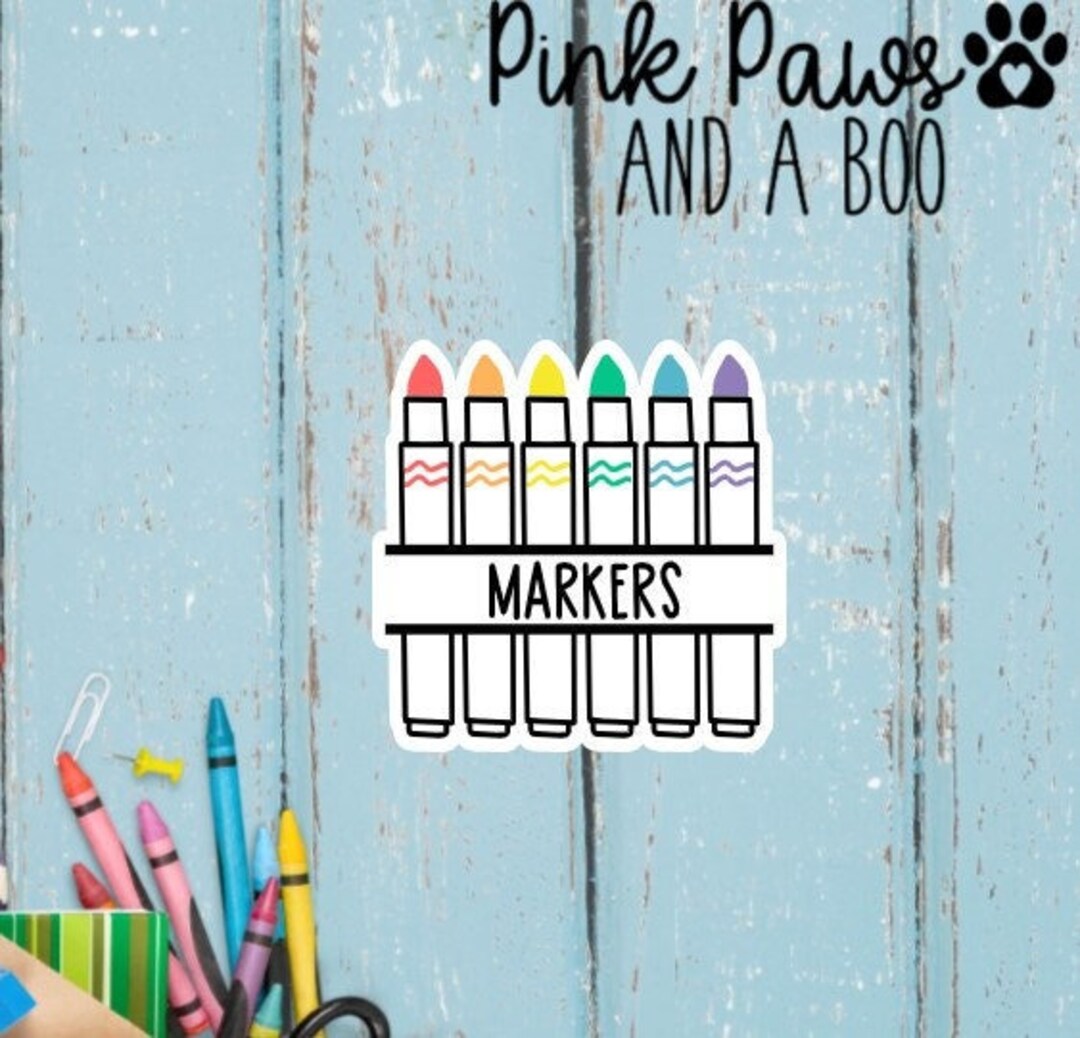Markers Sticker, Marker Sticker, School Supply Sticker, Marker Label ...