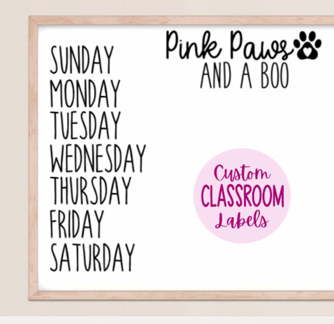 Set of 7 Classroom Labels, Days of the Week Labels, Dry Erase Board ...