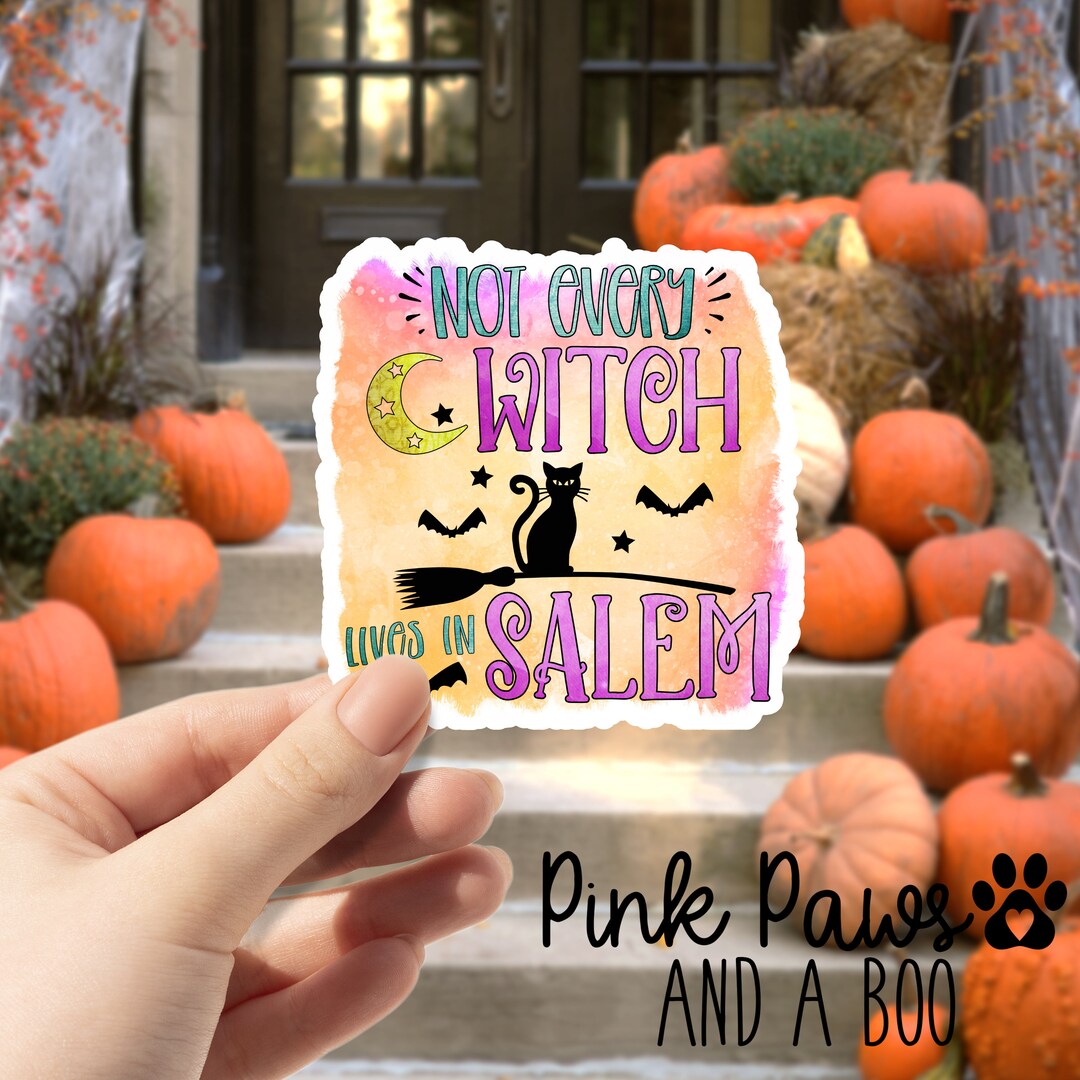 Not Every Witch Lives in Salem Cat Broom Sticker, Sticker, Halloween ...