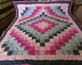 Pink gray quilt | Etsy