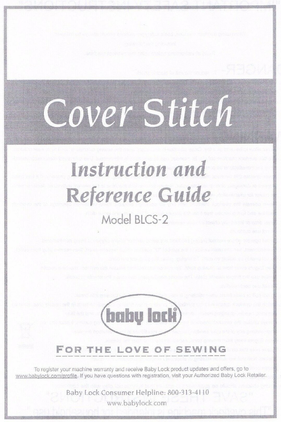 BLCS-2 Baby Lock Cover Stitch Serger Overlock Machine User Guide Owner ...
