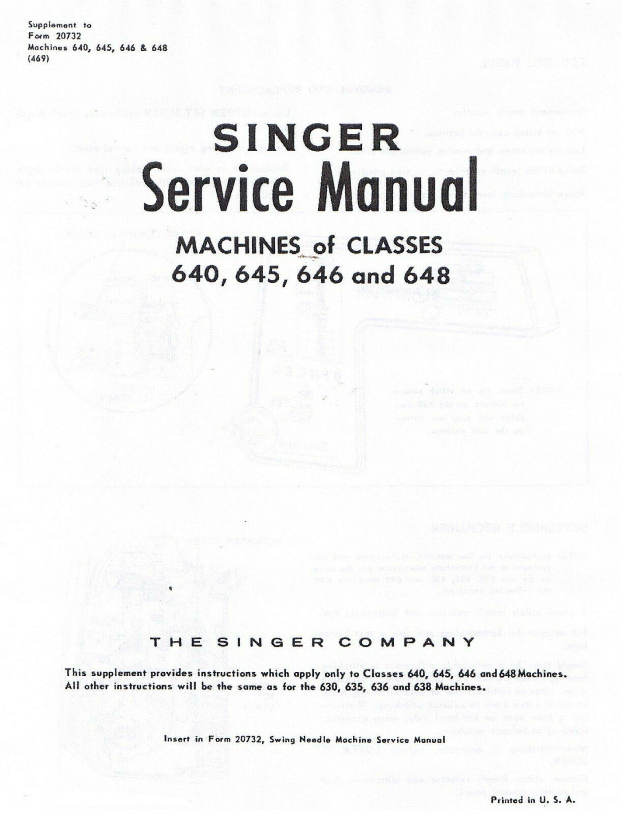 Digital Singer Sewing Machine Model 640 645 646 648 Service Repair ...