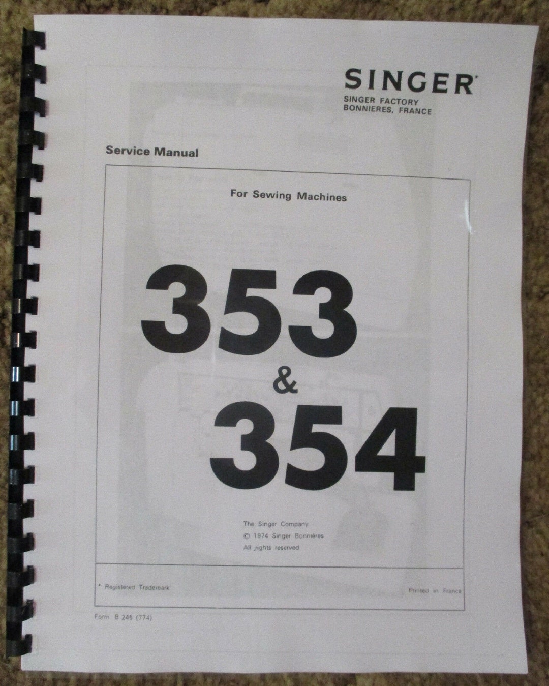 Singer Class 353 354 Sewing Machine Service Repair Adjusters Manual ...
