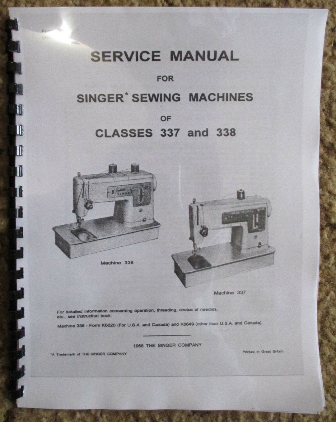 Singer Sewing Machine Models 337 338 Service Adjusters Repair Manual ...