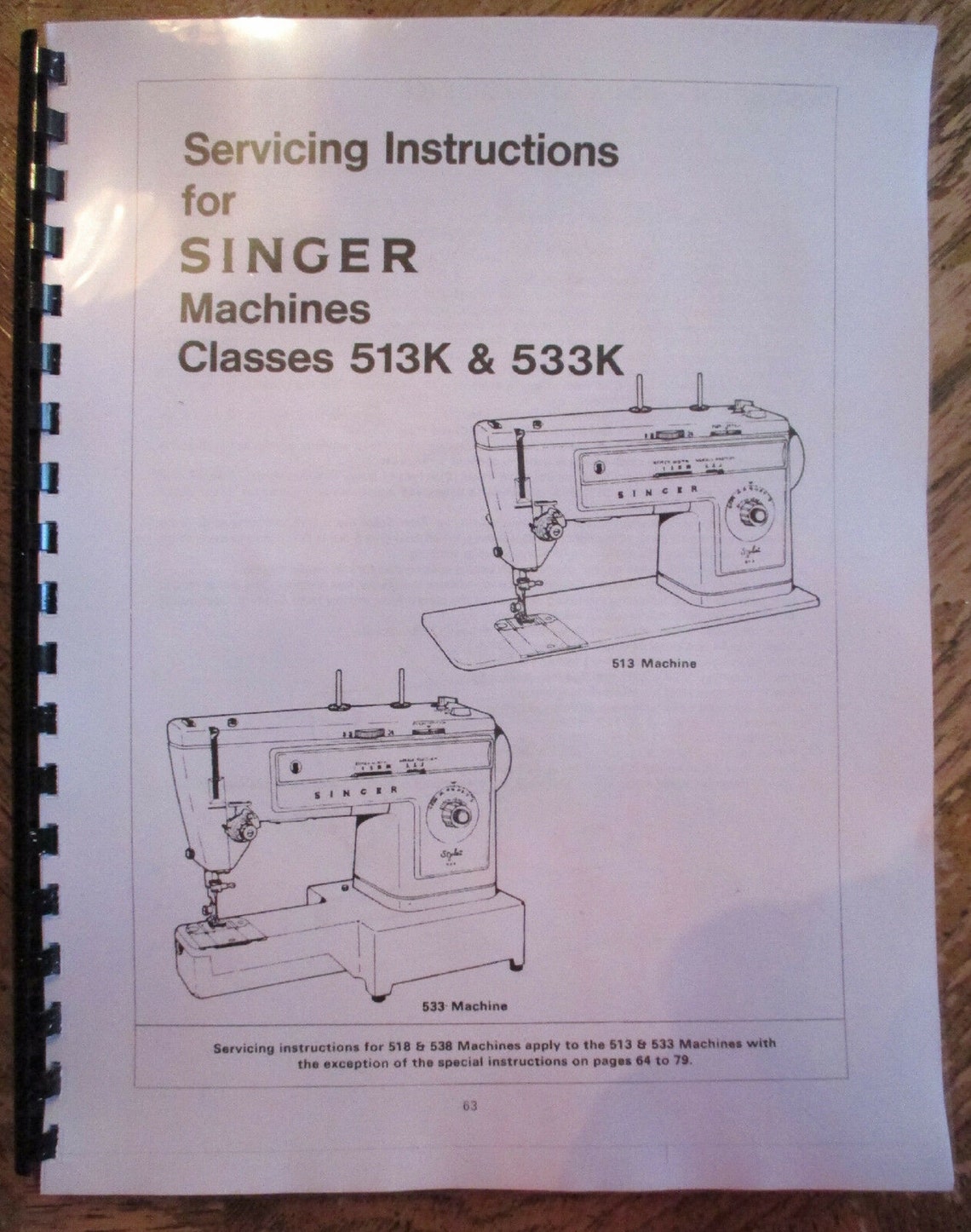 Singer Stylist Sewing Machine 513 533 513K 533K Service Repair Manual ...