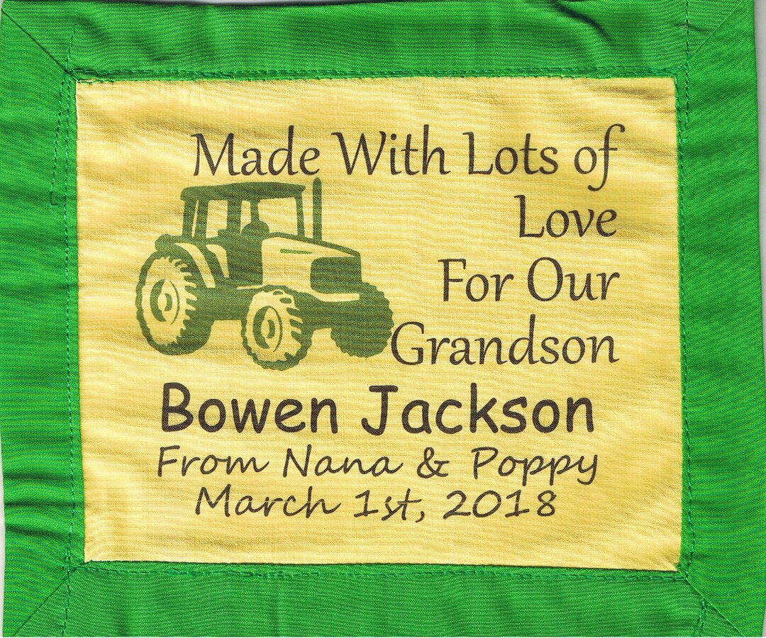 Custom Personalized Farm Tractor Printed Fabric Quilt Label Sew on Gift ...