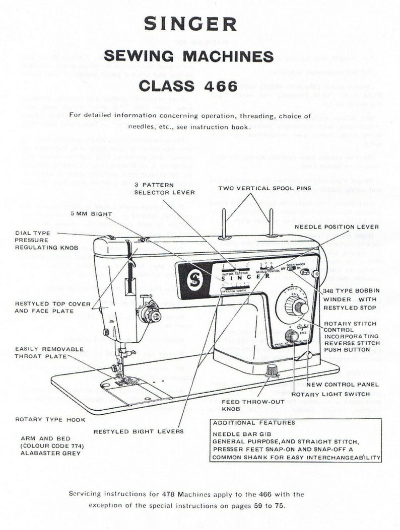 Singer Stylist 466 Sewing Machine Service Repair Manual & Faultfinding ...